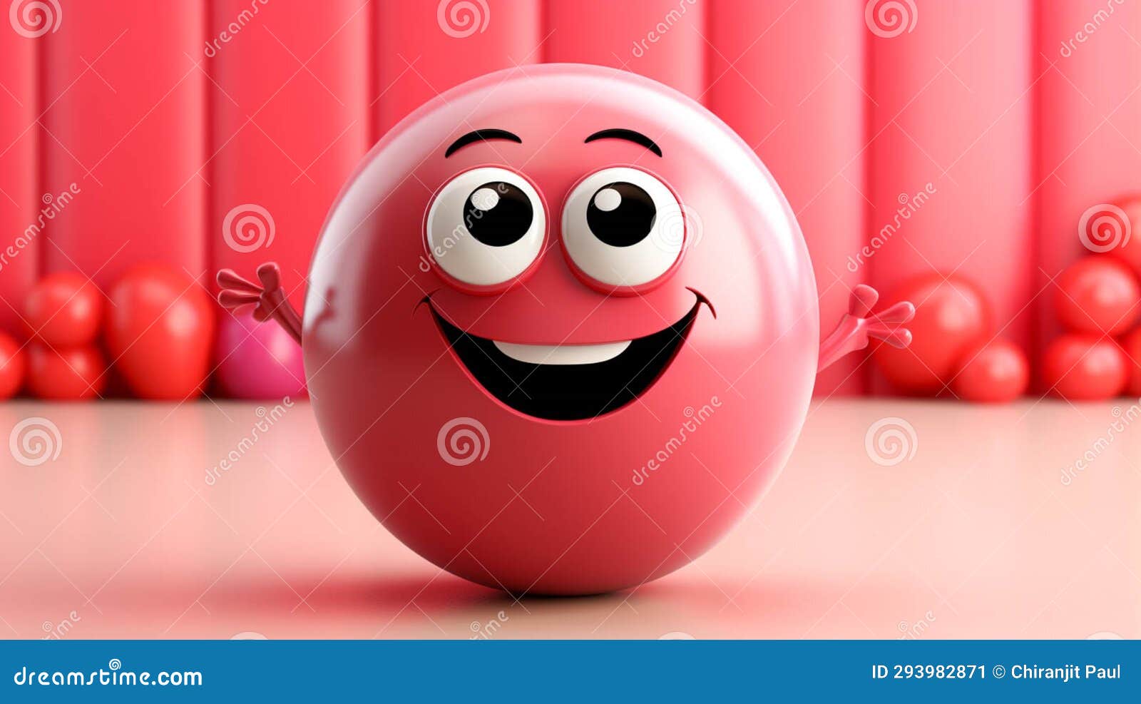 3D Ball Emoji Character in Happy Emotion Action Stock Illustration ...