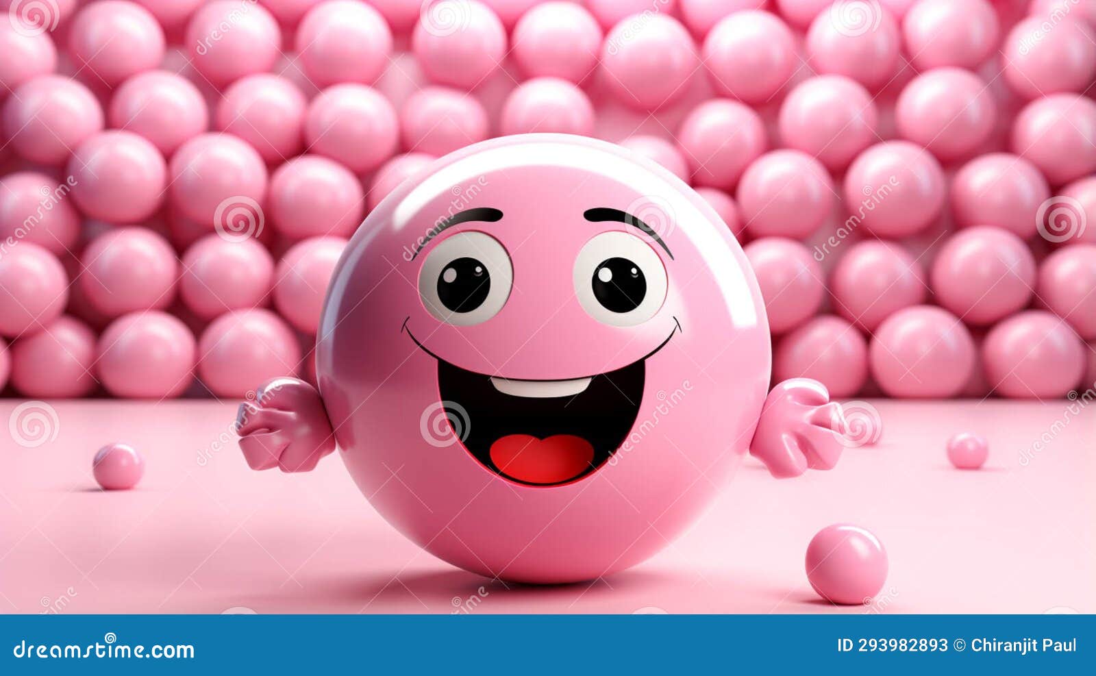 3D Ball Emoji Character in Happy Emotion Action Stock Illustration ...