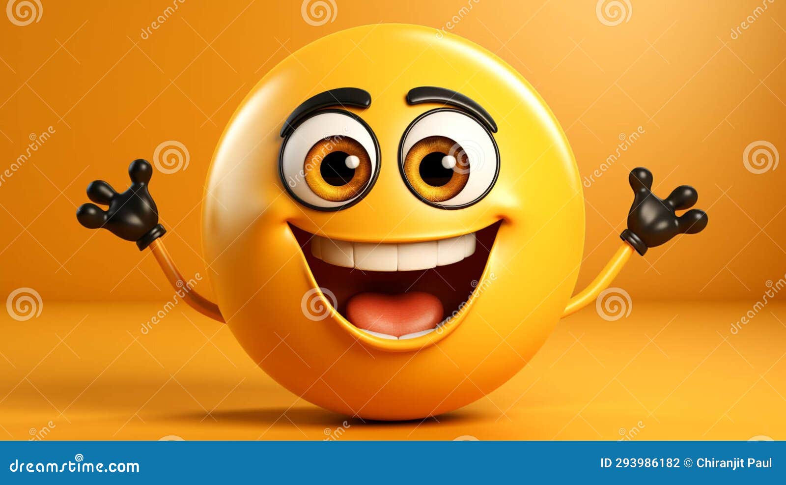 3D Ball Emoji Character in Wow Emotion Action on Orange Stock ...