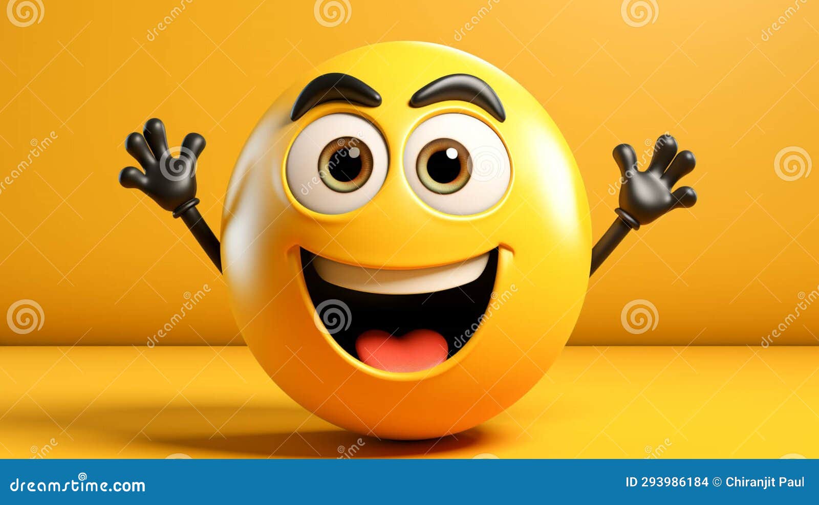 3D Ball Emoji Character in Wow Emotion Action on Orange Stock ...