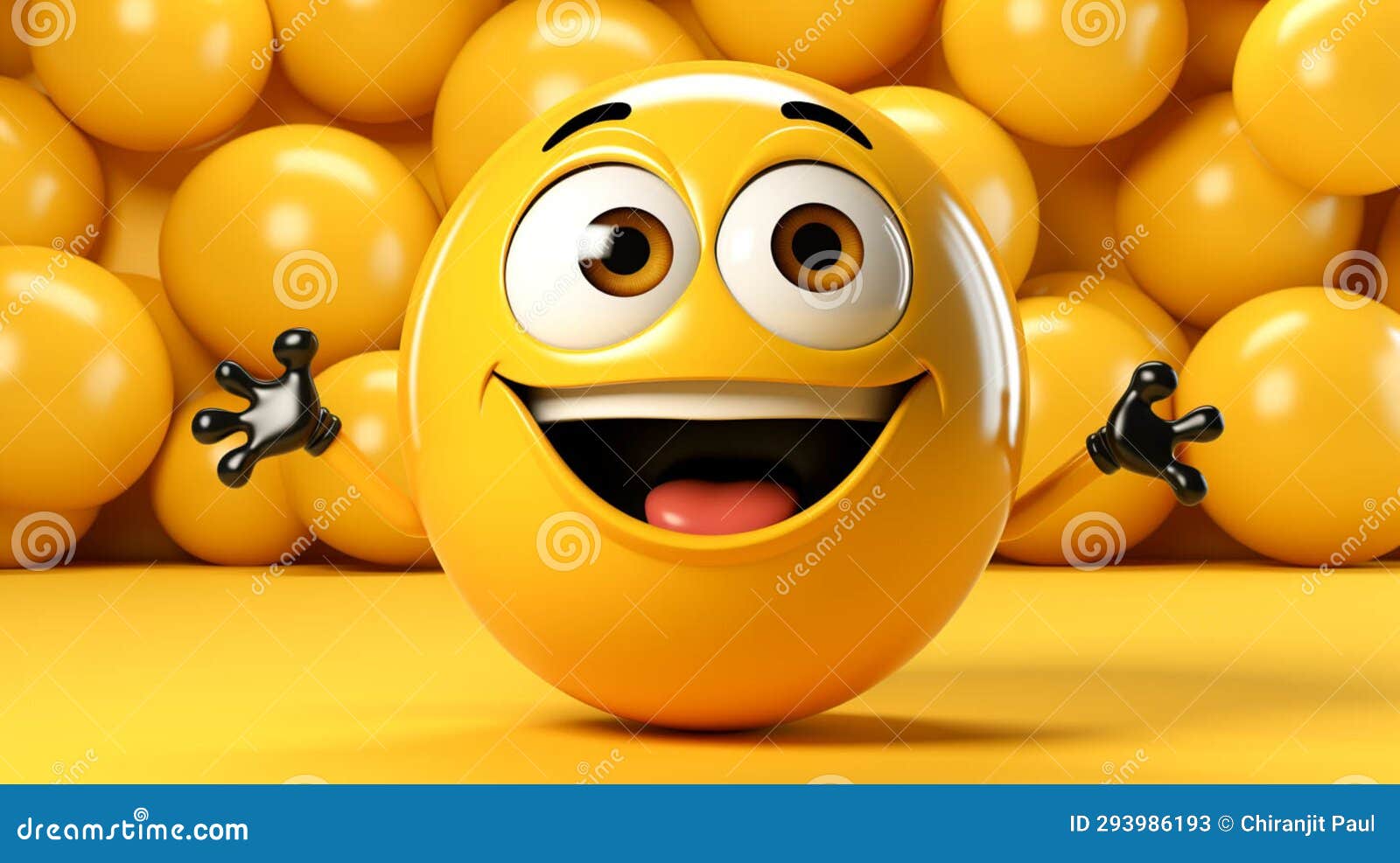 3D Ball Emoji Character in Wow Emotion Action on Orange Stock ...