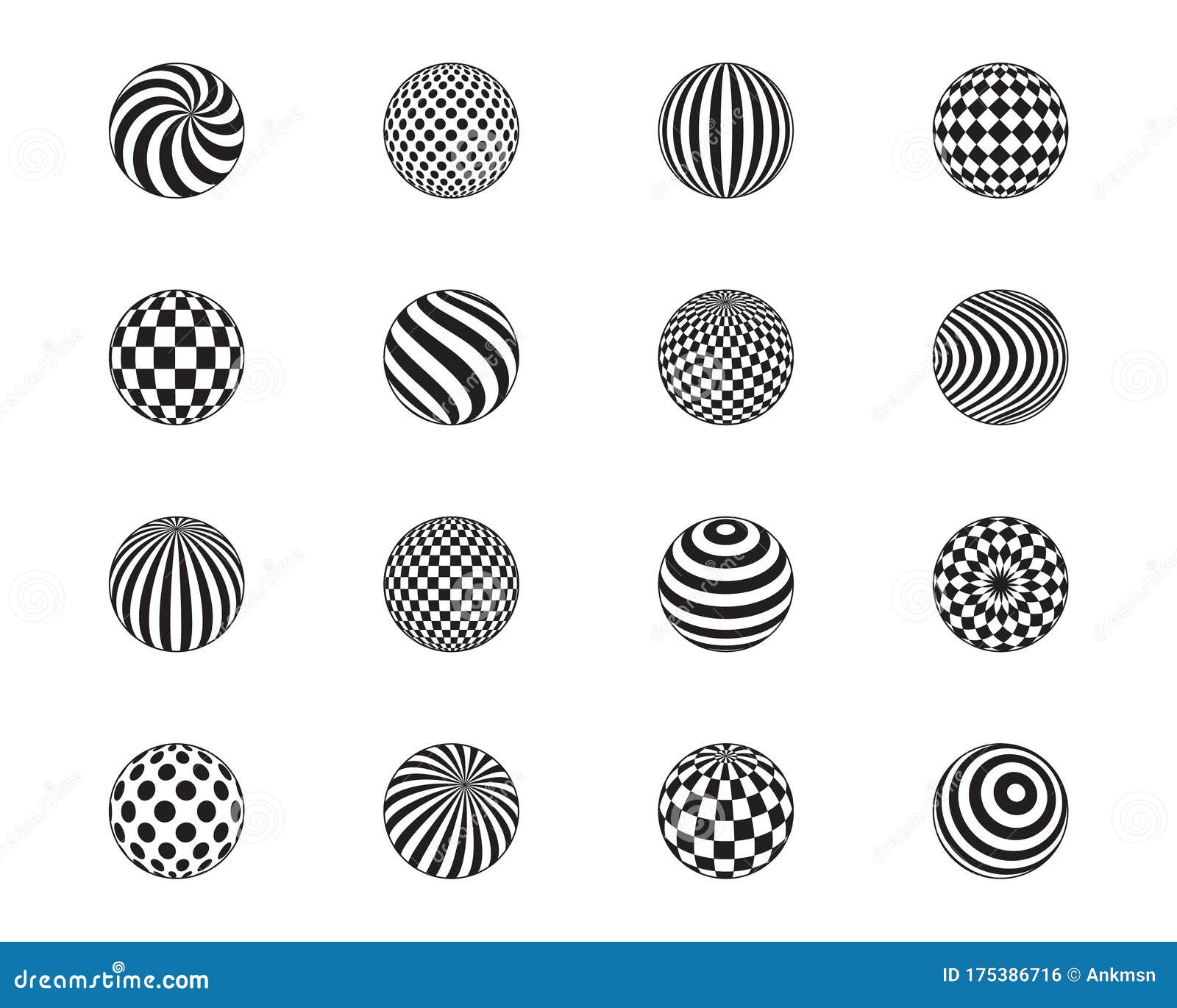 3d Ball Vector Set. Striped Balls, Cage, Dots Pattern Stock ...