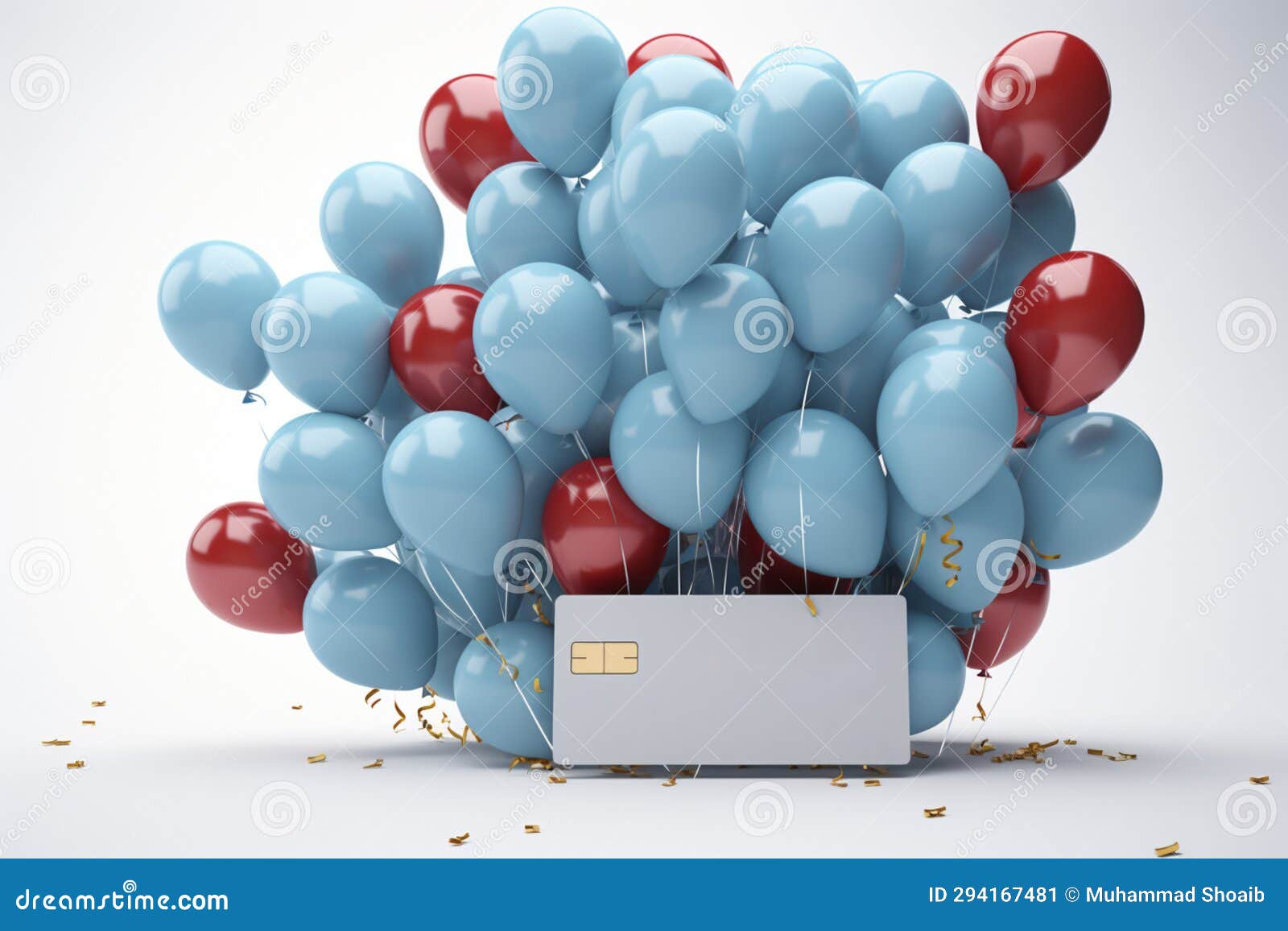 3D Balloons and a Debit Card Create a Lively Contrast on White Stock ...
