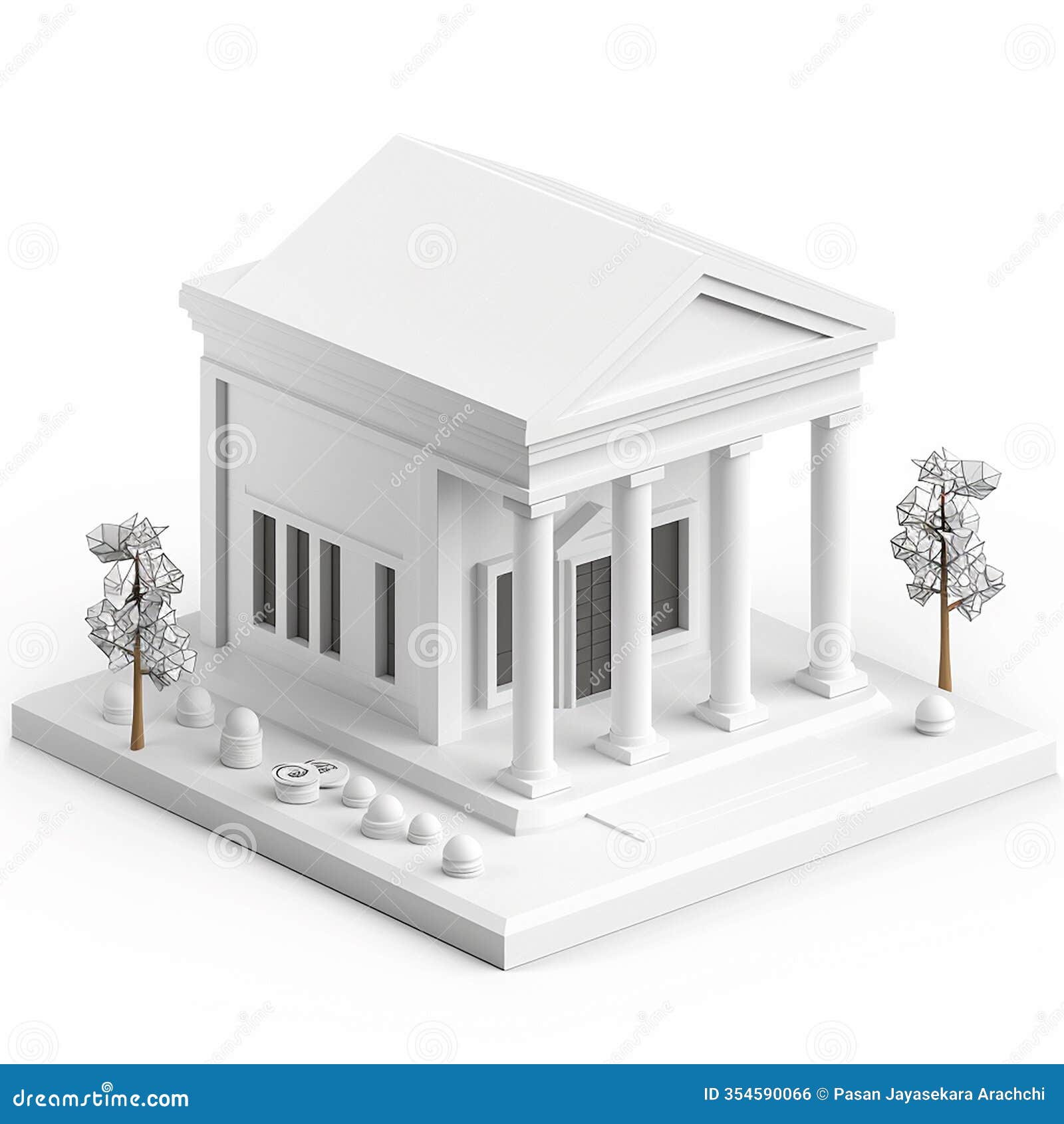 3D Bank Building Icon on White Background Stock Illustration ...