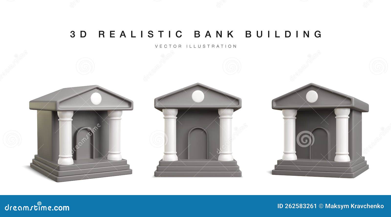 3d Bank Building. Set of Realistic Bank Icons in Different Position ...