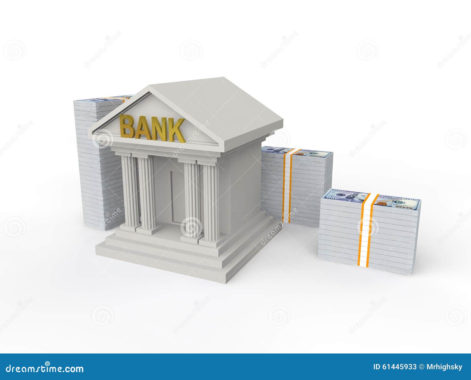 3d Bank Building and Stacks of Money Stock Illustration - Illustration ...