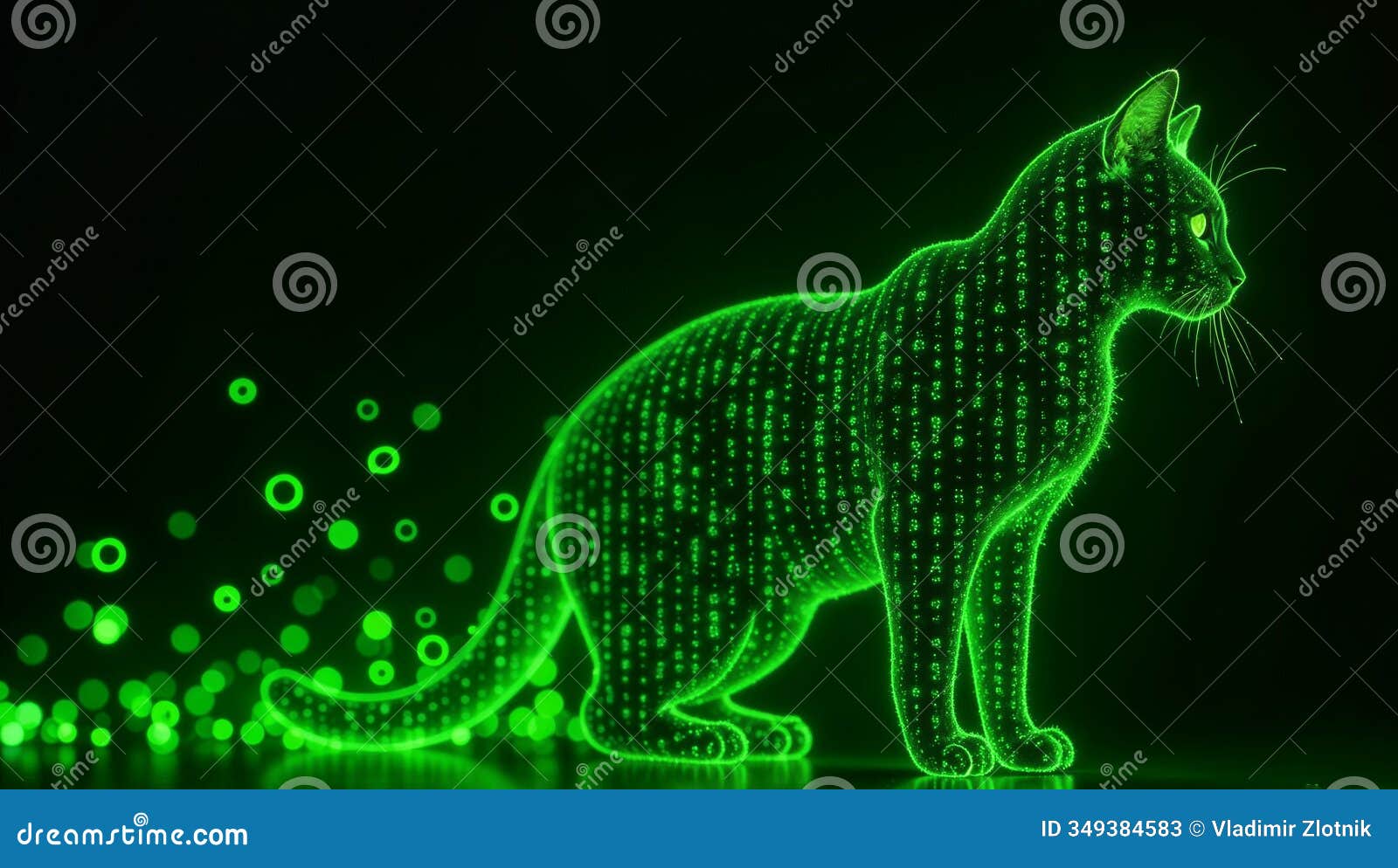 3D Banner Featuring the Silhouette of a Cat Formed by Glowing Neon ...