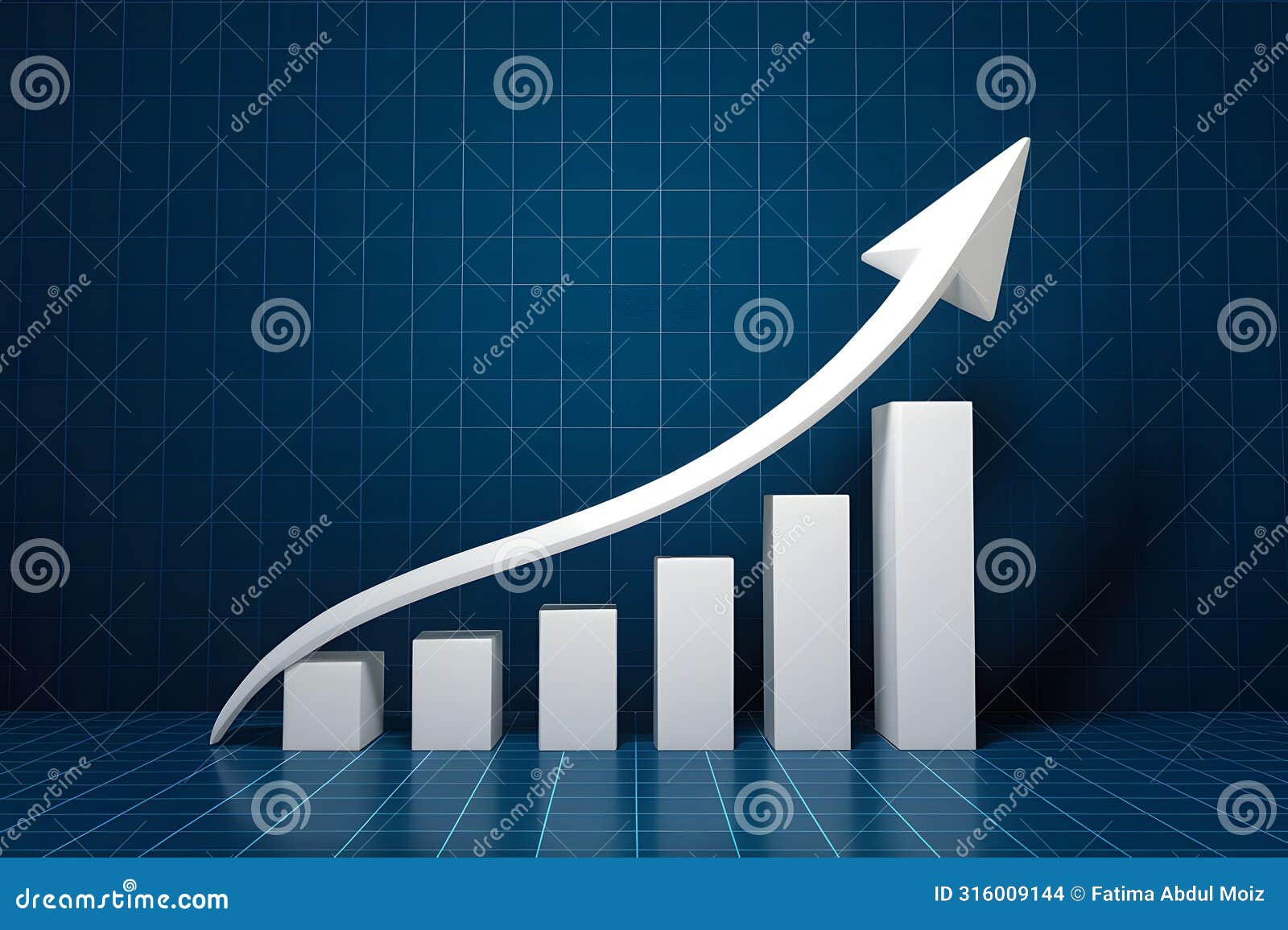 3D Bar Chart with Arrow Symbolizing Growth Against Blue Grid Backdrop ...