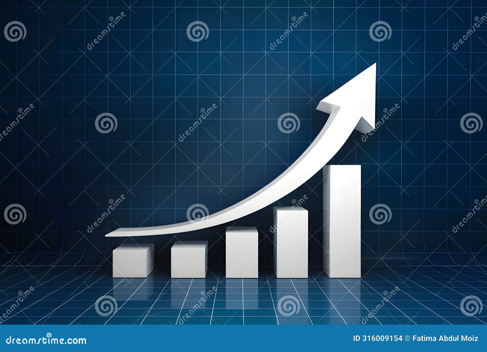 3D Bar Chart with Arrow Symbolizing Growth Against Blue Grid Backdrop ...