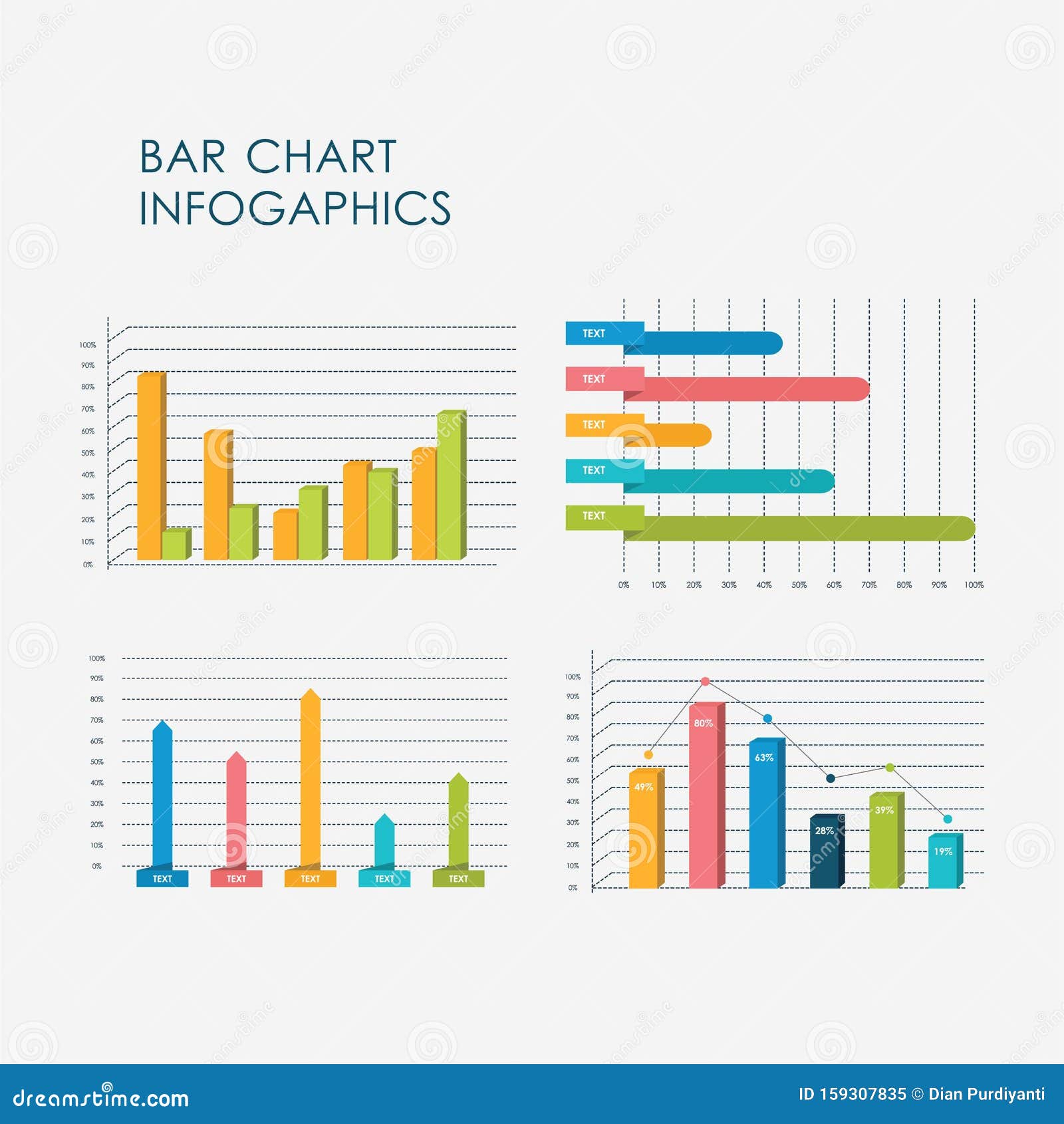 3D Bar Chart Infographics Elements Set Vector Flat Design, Sign, Icon ...