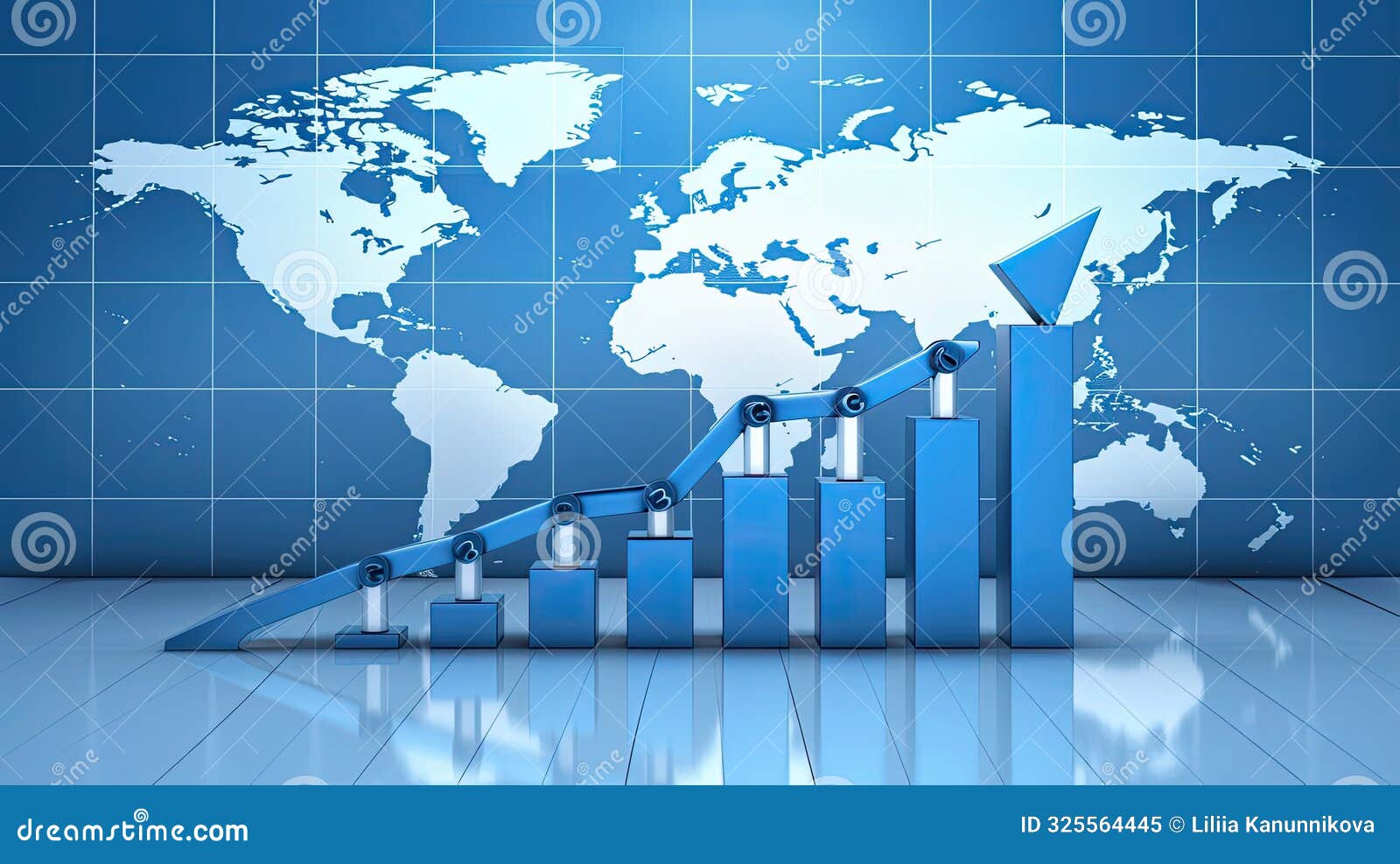 A 3D Bar Chart with an Upward Trend, Set Against a Backdrop of a Blue ...