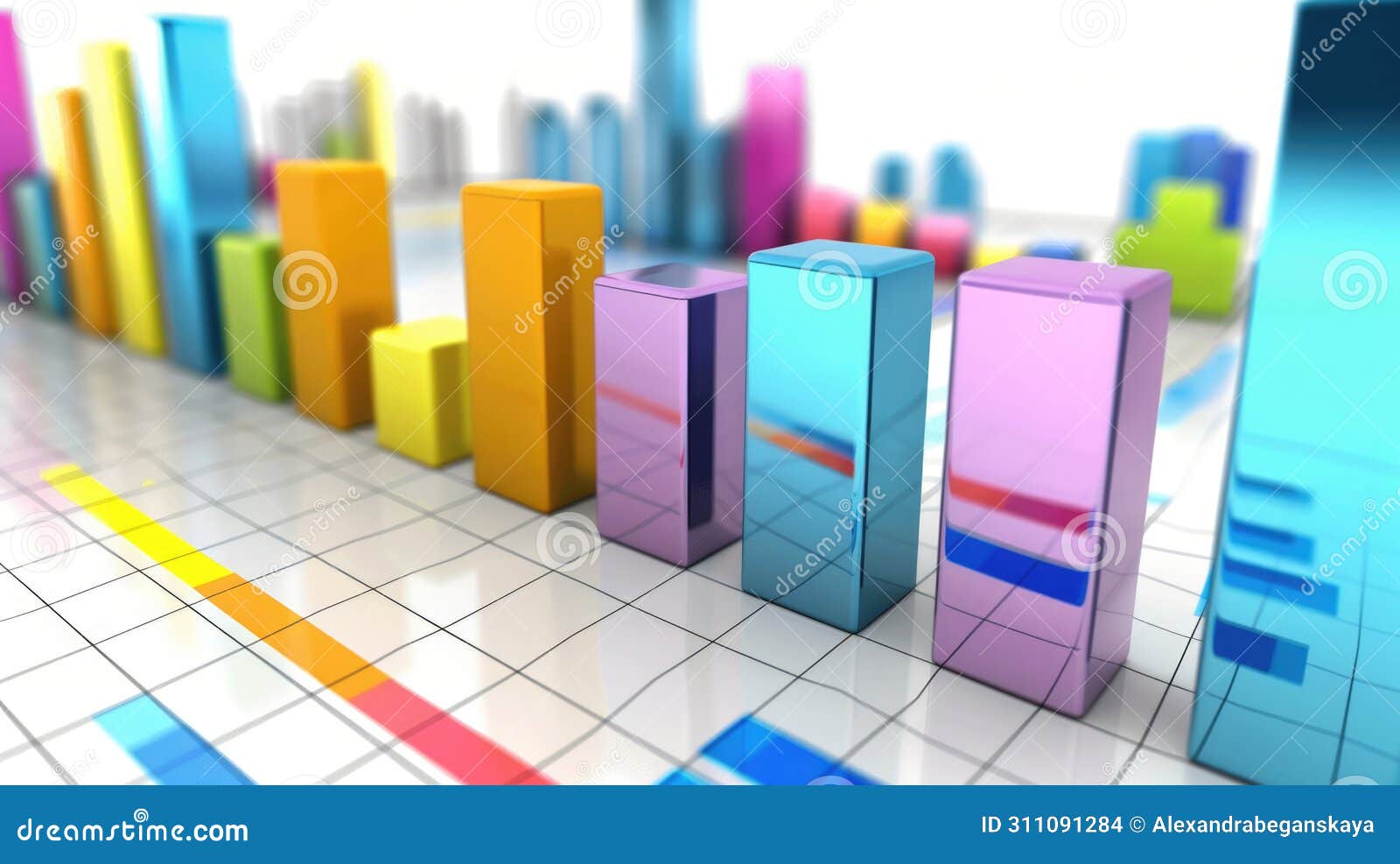 3D Bar Graph with Increasing Columns on Grid Background Stock ...
