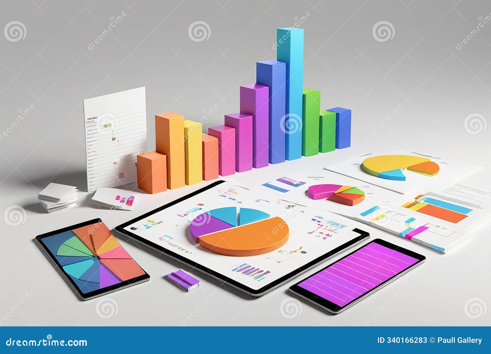3D Bar Graph Table and Report Paper Stock Illustration - Illustration ...