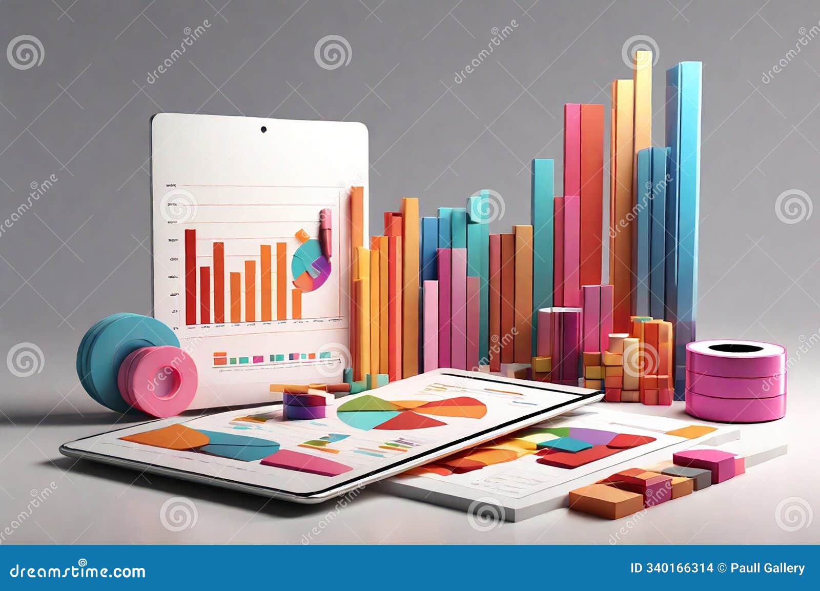 3D Bar Graph Table and Report Paper Stock Illustration - Illustration ...