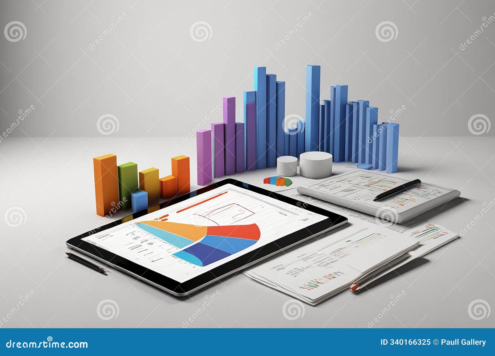 3D Bar Graph Table and Report Paper Stock Illustration - Illustration ...