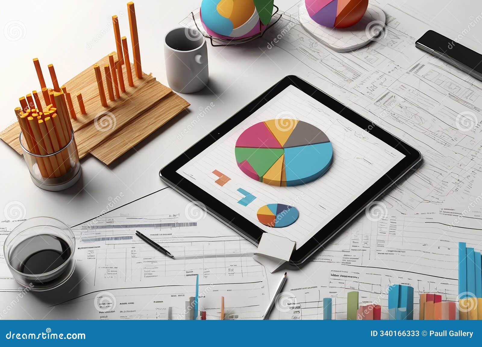 3D Bar Graph Table and Report Paper Stock Illustration - Illustration ...
