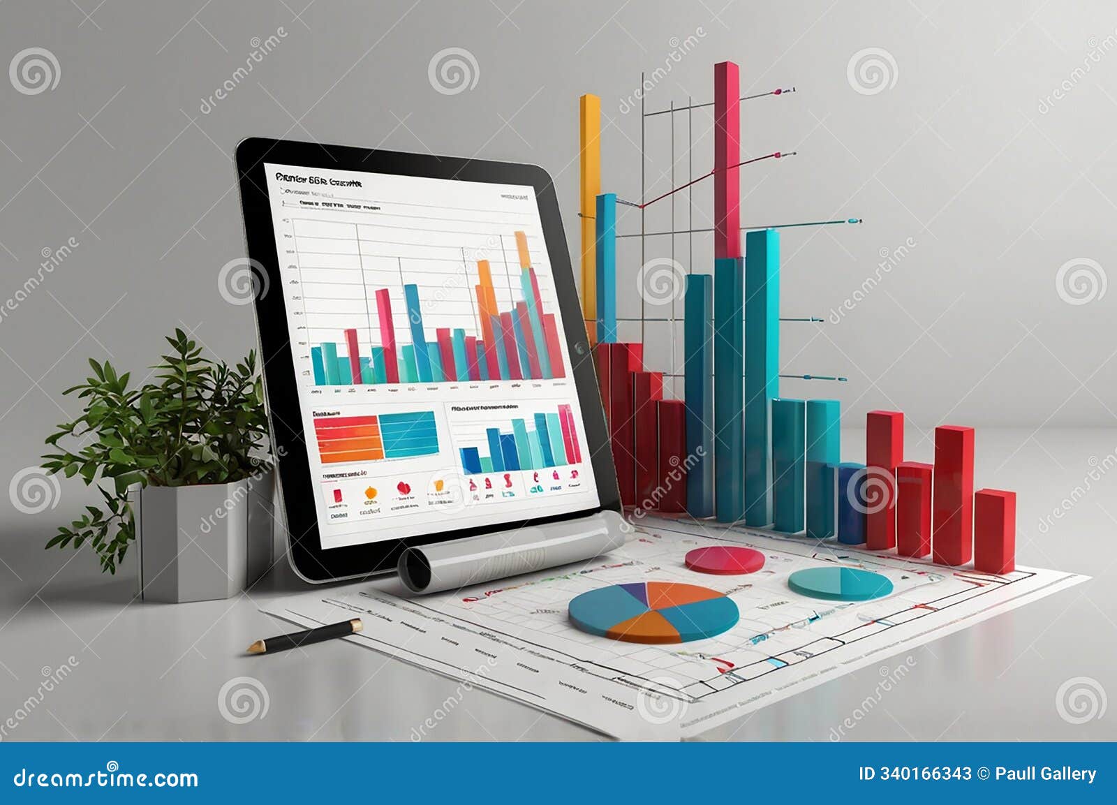 3D Bar Graph Table and Report Paper Stock Illustration - Illustration ...