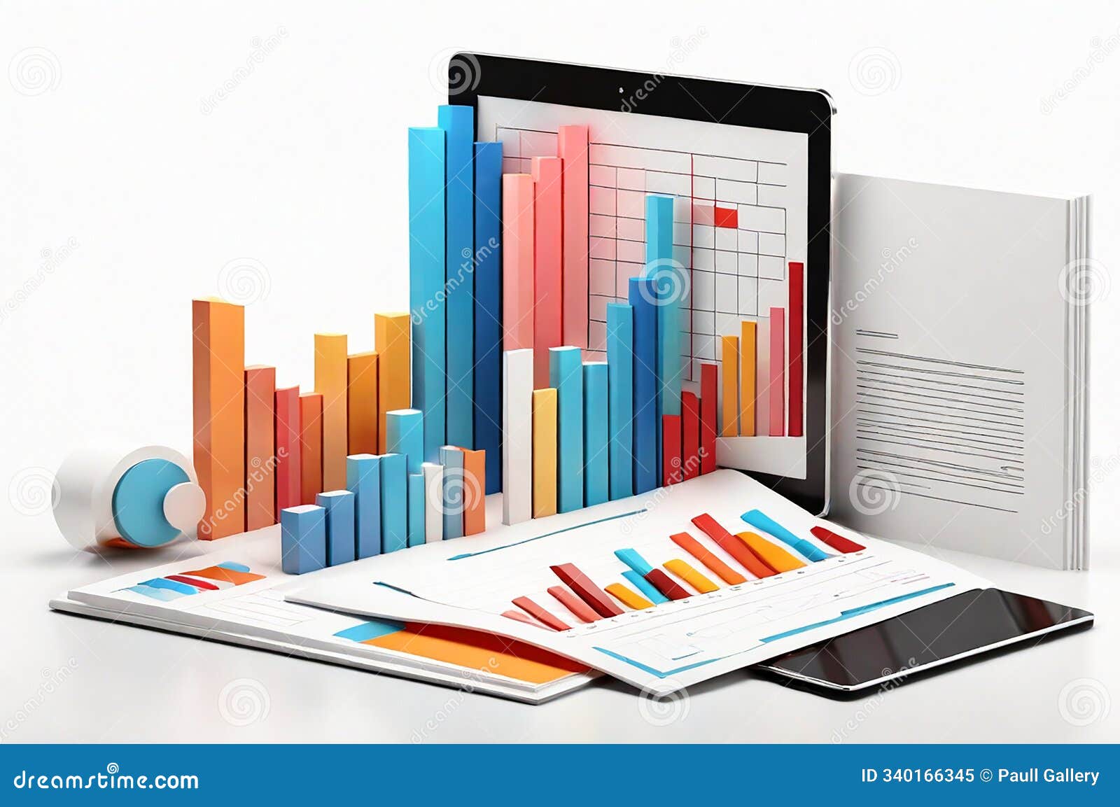 3D Bar Graph Table and Report Paper Stock Illustration - Illustration ...