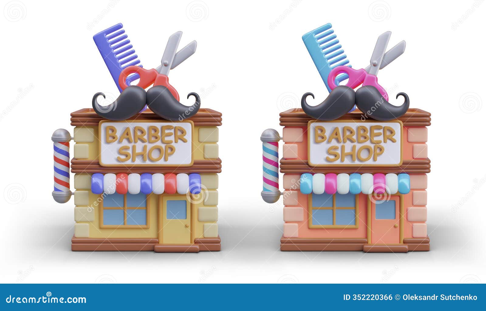 3D Barbershop in Different Colors. Set of Vector Creative Building ...