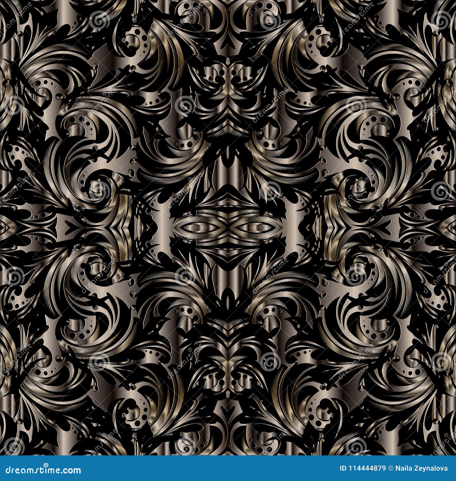 3d Baroque Seamless Pattern. Vector Floral Dark Textured Background ...