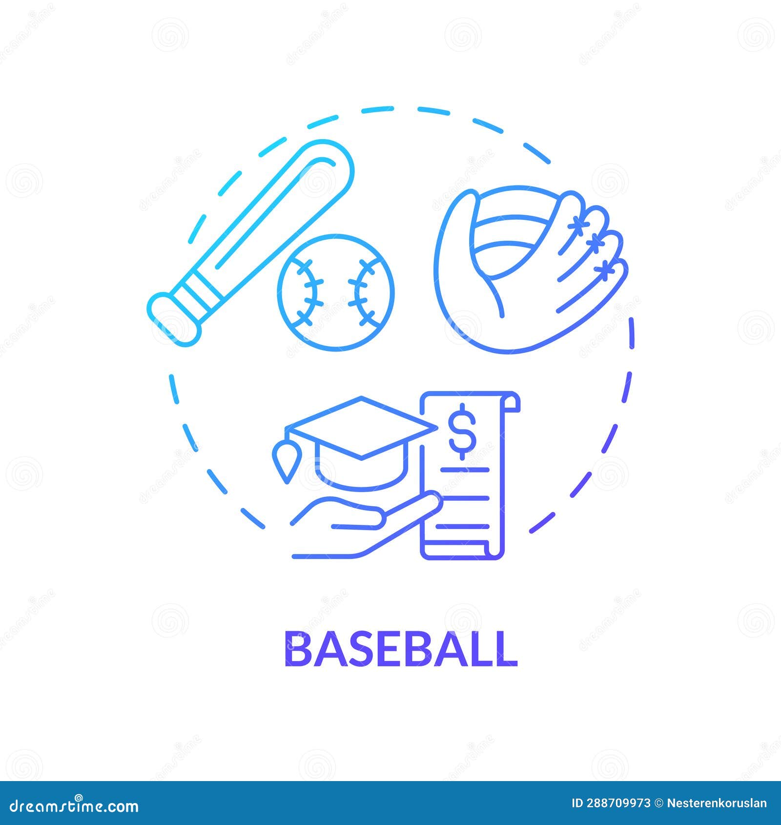 2D Baseball Gradient Thin Line Icon Concept Stock Vector - Illustration ...