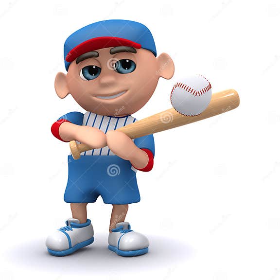 3d Baseball Kid Hits the Ball Stock Illustration - Illustration of ...