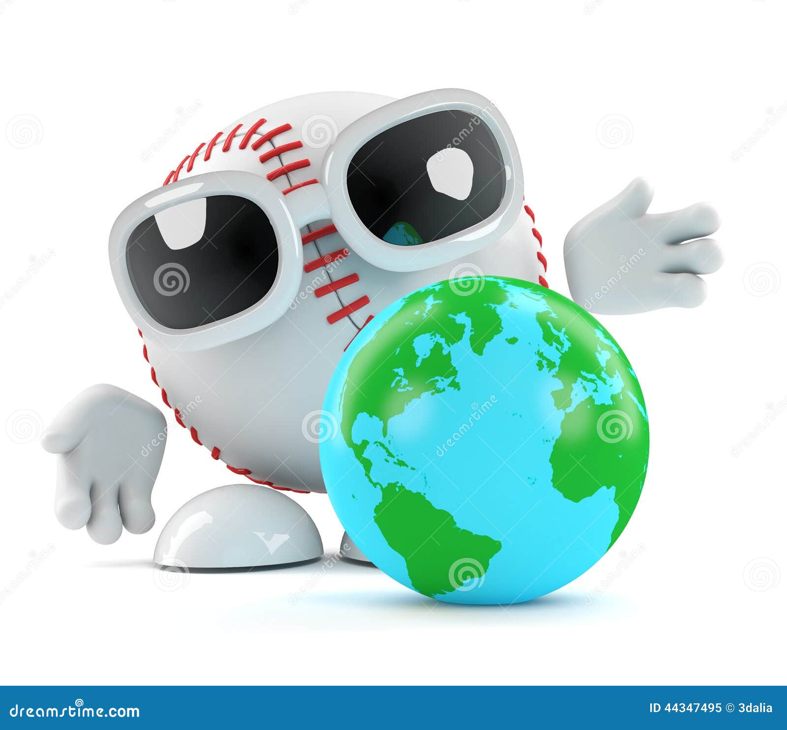 3d Baseball Looks at a Globe of the Earth Stock Illustration ...