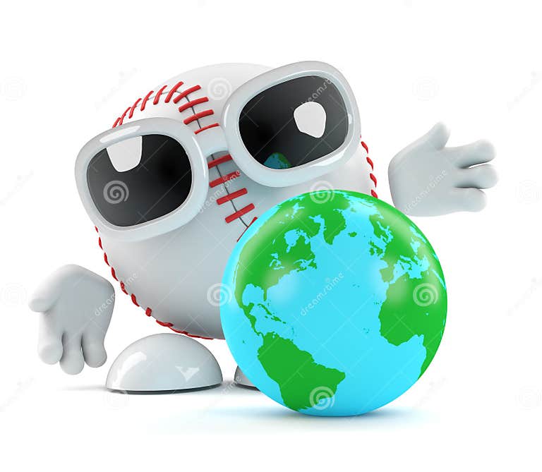 3d Baseball Looks at a Globe of the Earth Stock Illustration ...