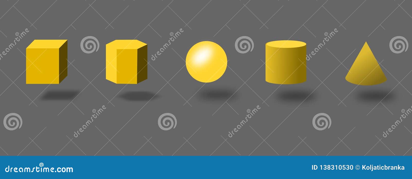3d Basic Objects. Sphere, Cube, Cone, Cylinder And Hexagon Vector ...