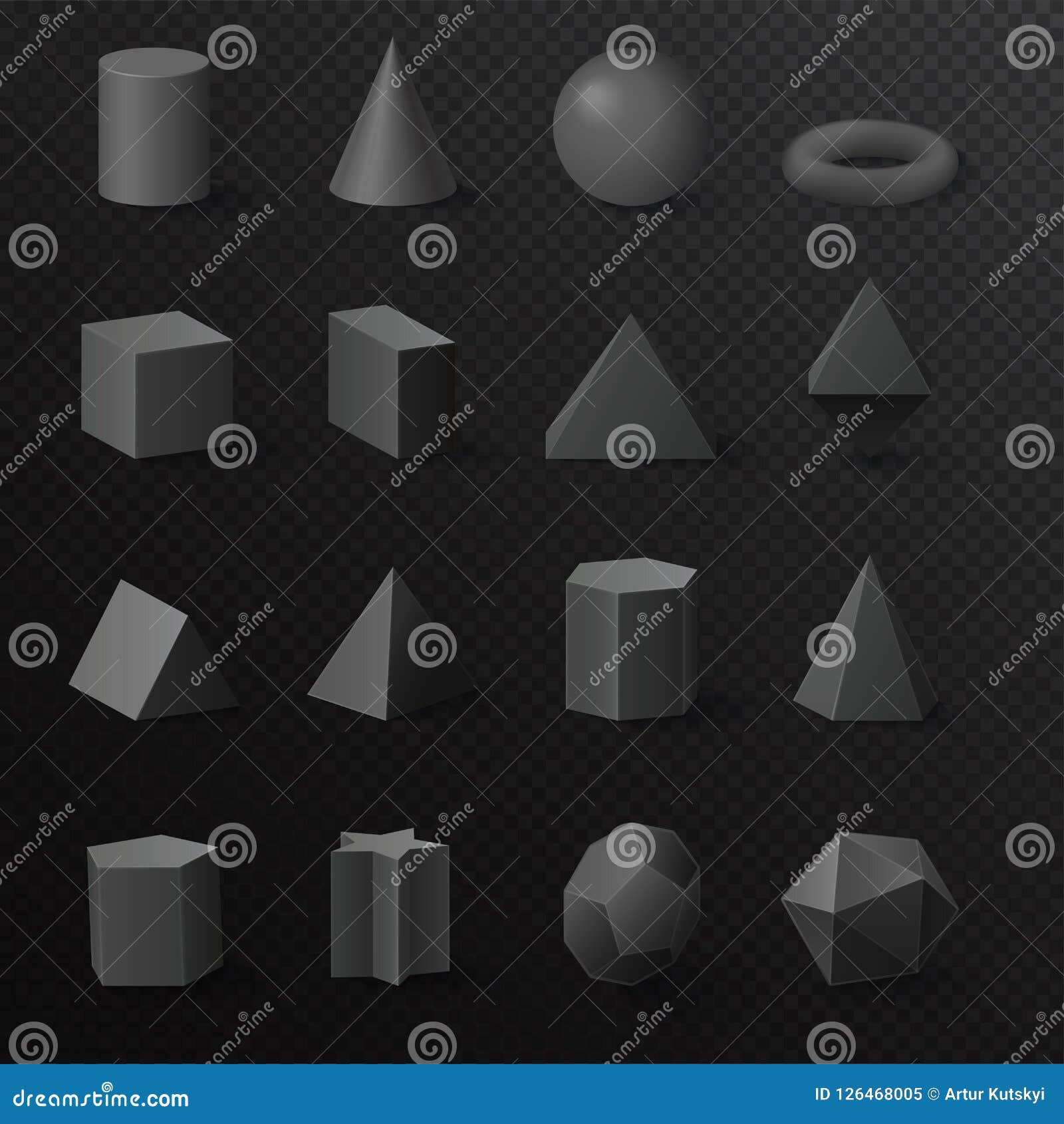 Set Of Basic Volumetric Geometric Shapes. Drawings And Sketches With ...