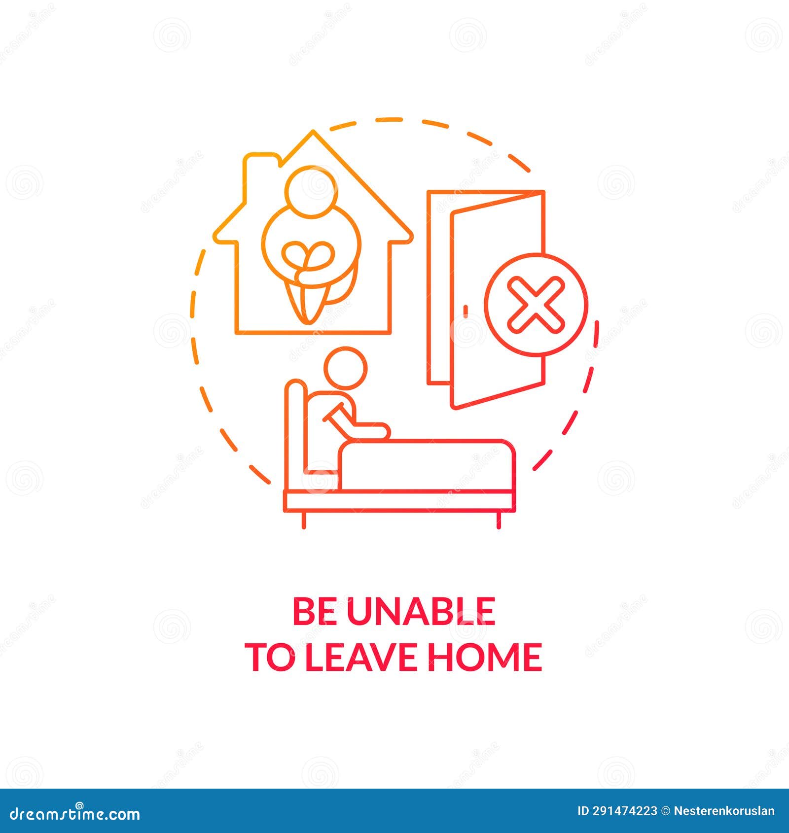 2D Be Unable To Leave Home Linear Icon Concept Stock Vector ...