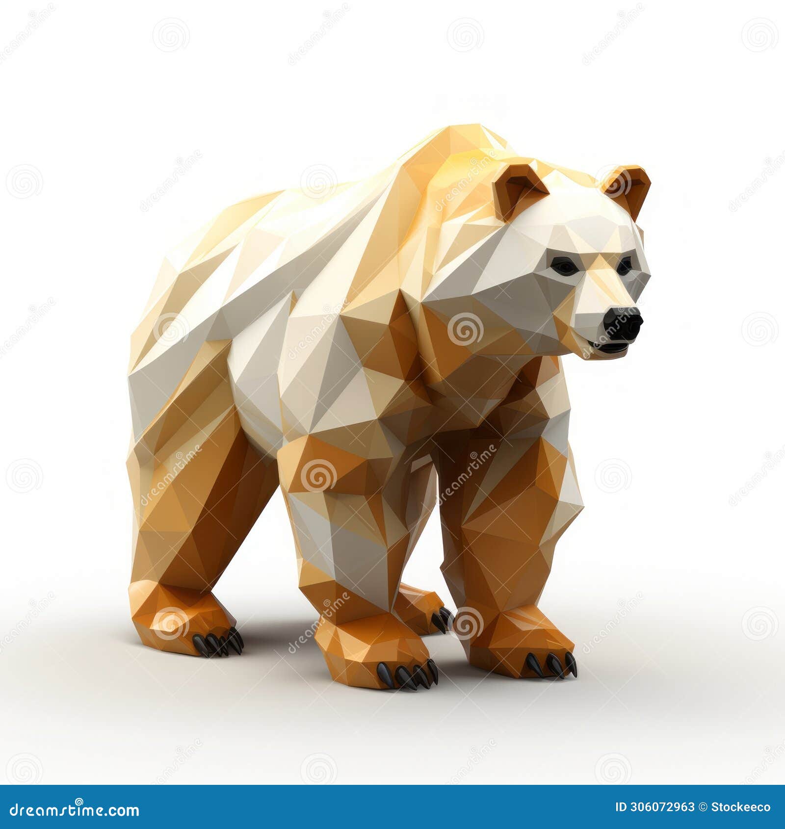 3d Bear in Low Polygon Design with White Background Stock Illustration ...