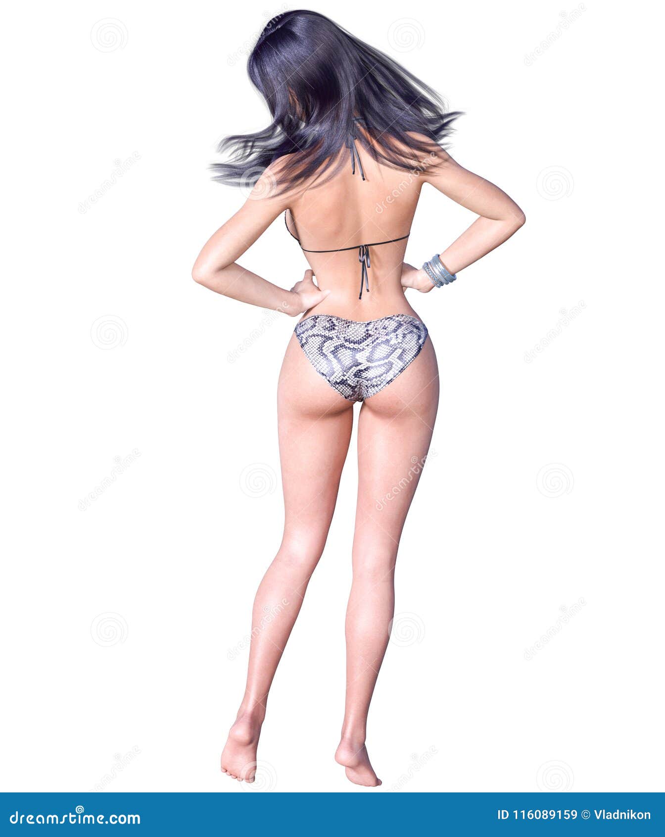 3d Beautiful Dark Haired Woman Swimsuit Bikini Stock Illustration