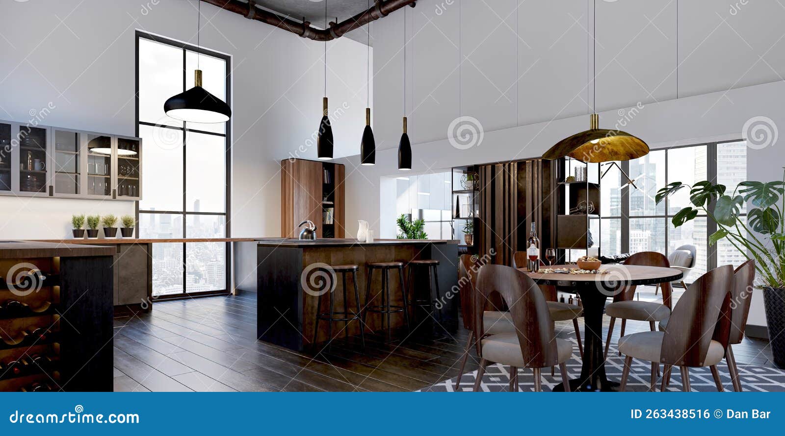 3d Beautiful Modern Interior Render, Open Space and Natural Light Stock ...