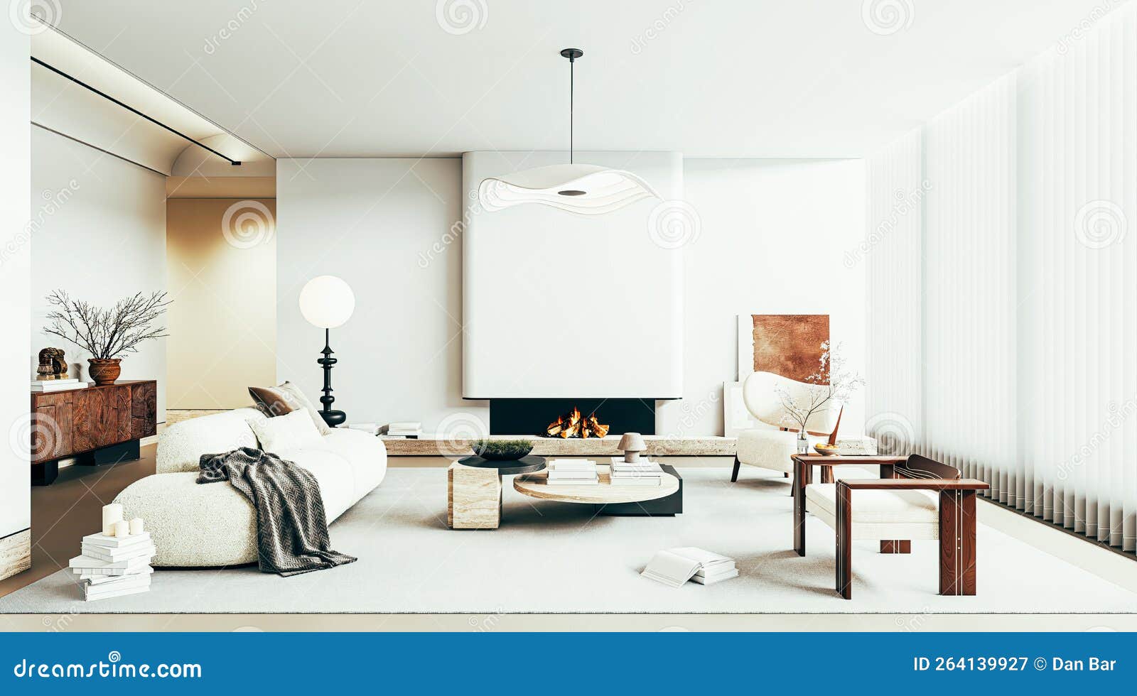 3d Beautiful Modern Interior Render, Open Space and Natural Light Stock ...