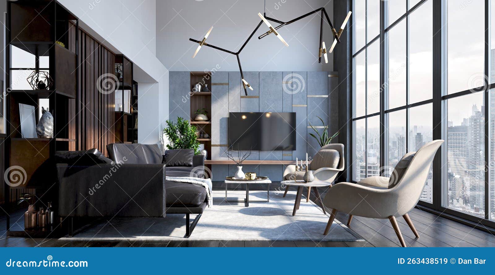 3d Beautiful Modern Interior Render, Open Space and Natural Light Stock ...