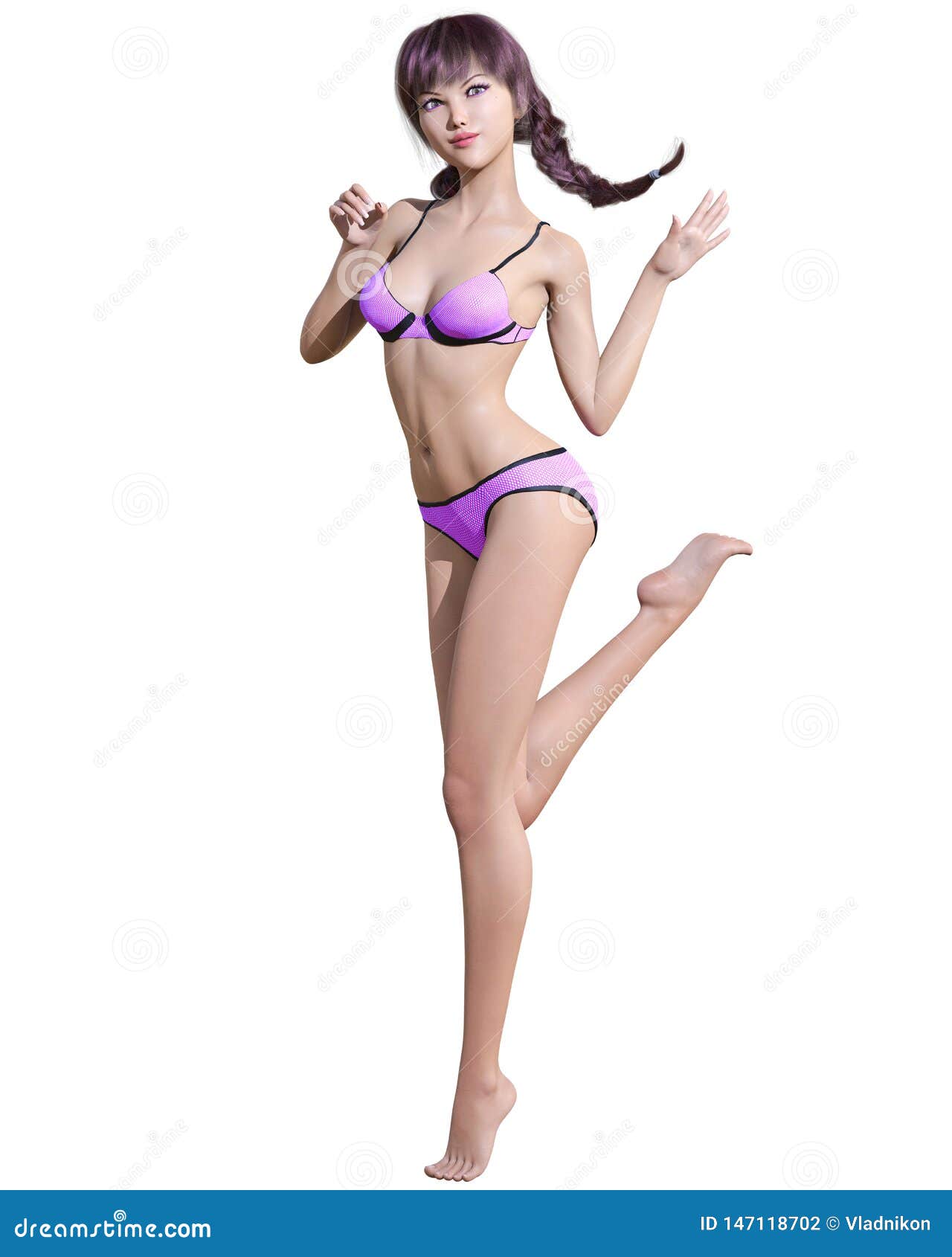 3d Beautiful Summer Beach Woman Swimsuit Bikini Stock Illustration