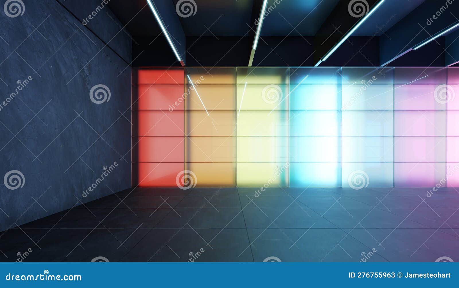 3D Beautiful Translucent Colorful Glass Wall Interior Stock ...