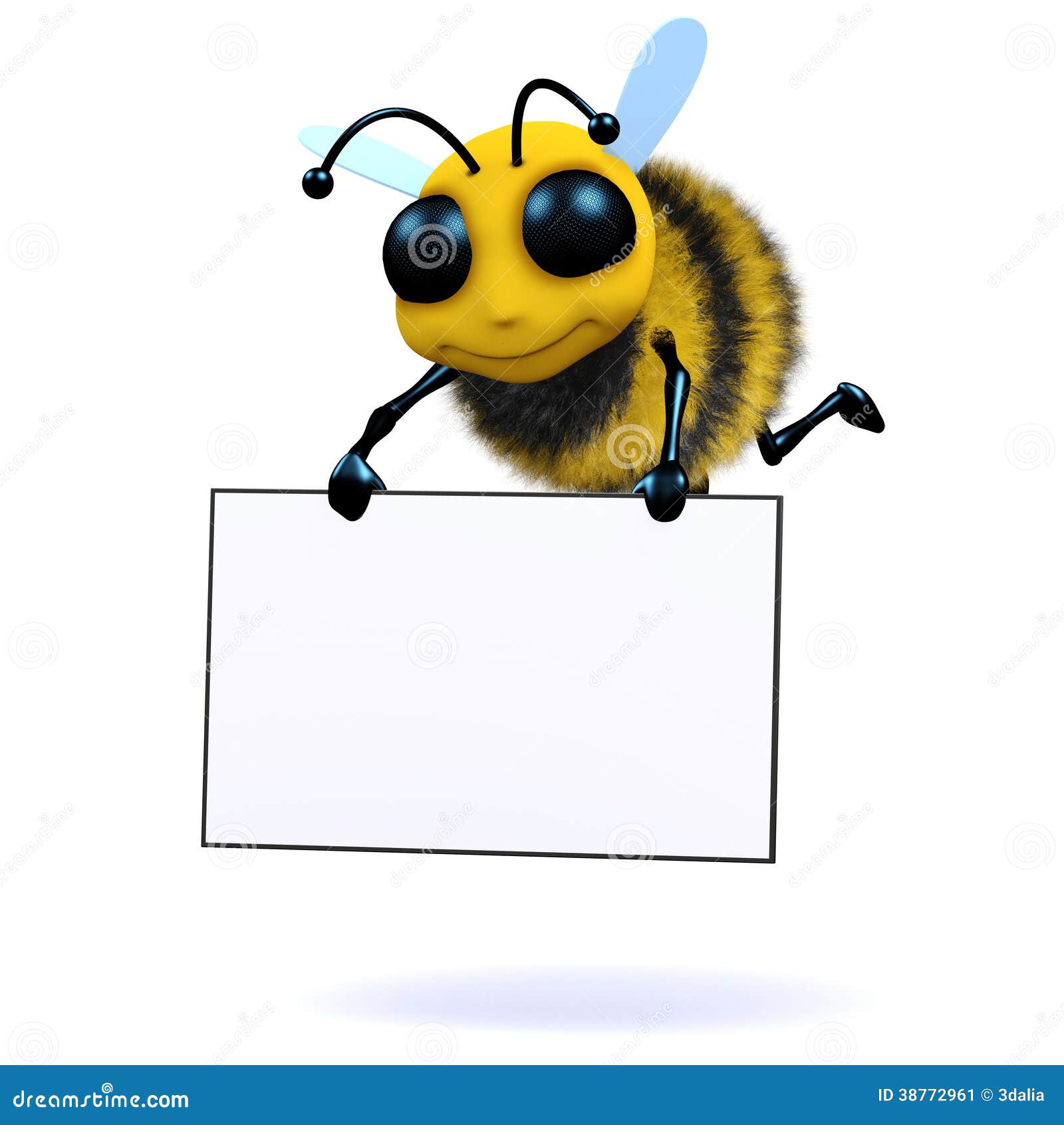 3d Bee holds a banner stock illustration. Illustration of honeybee ...