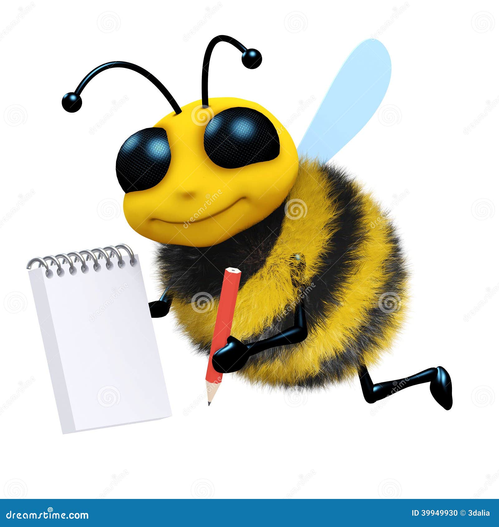 3d Bee takes notes stock illustration. Illustration of cute - 39949930