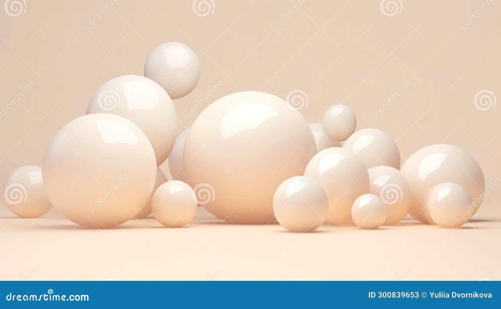 3D Beige Spheres of Different Sizes and Transparency. Pastel Colour ...