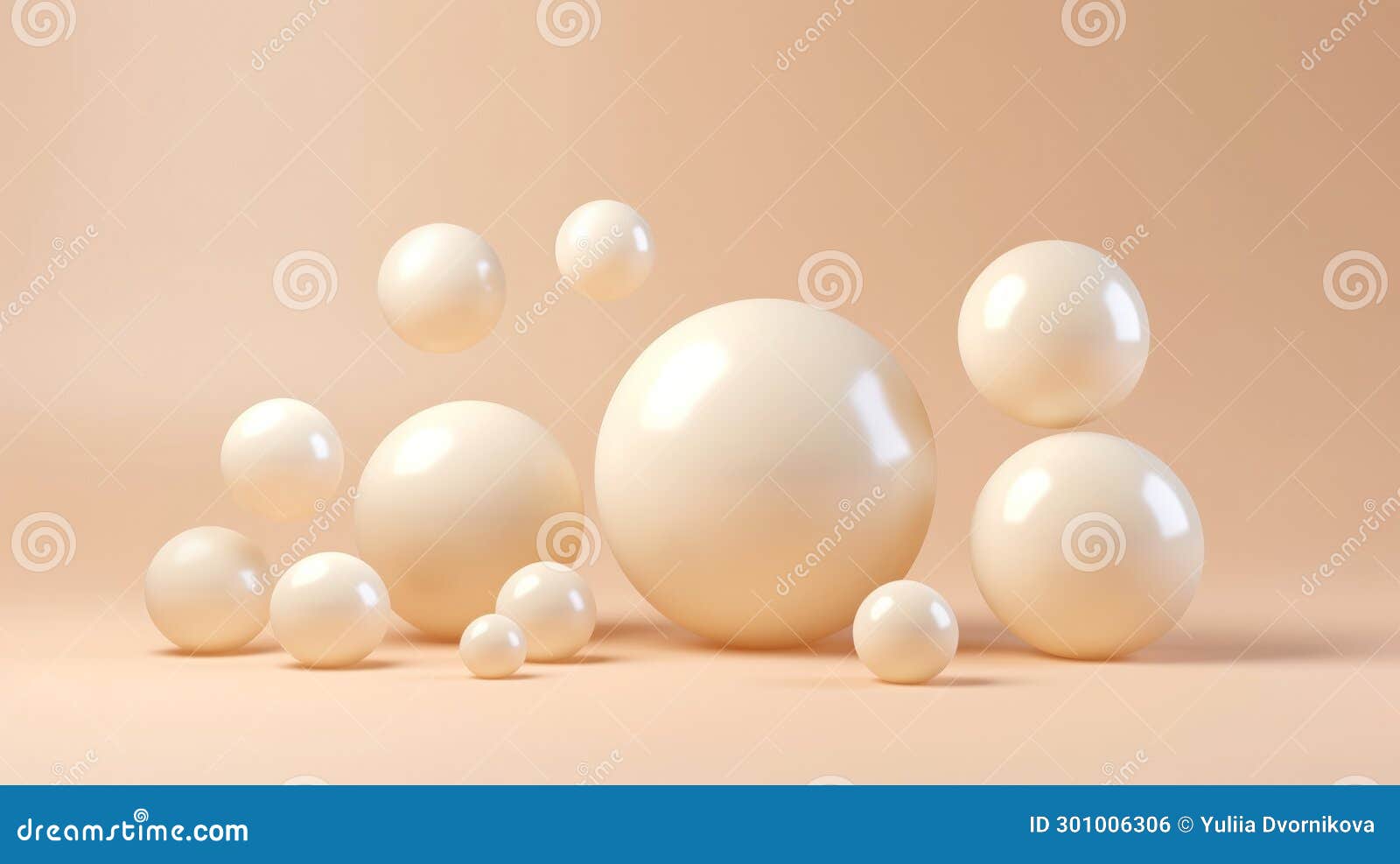 3D Beige Spheres of Different Sizes and Transparency. Pastel Colour ...