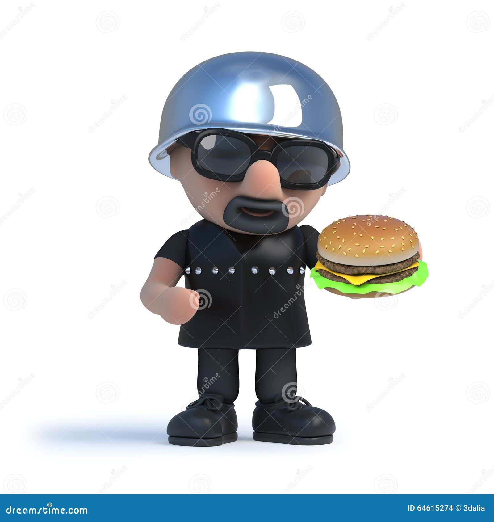 3d Biker eating a burger stock illustration. Illustration of render ...