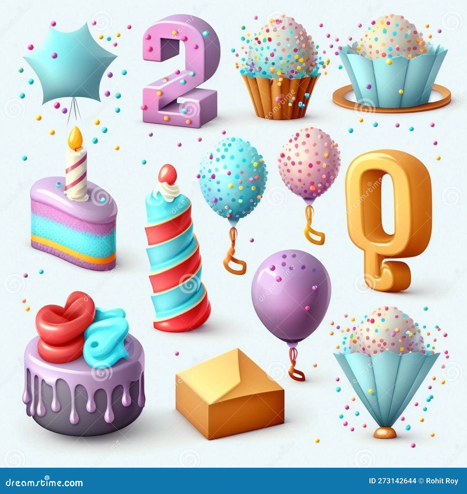 3D Birthday icon set stock illustration. Illustration of pink - 273142644