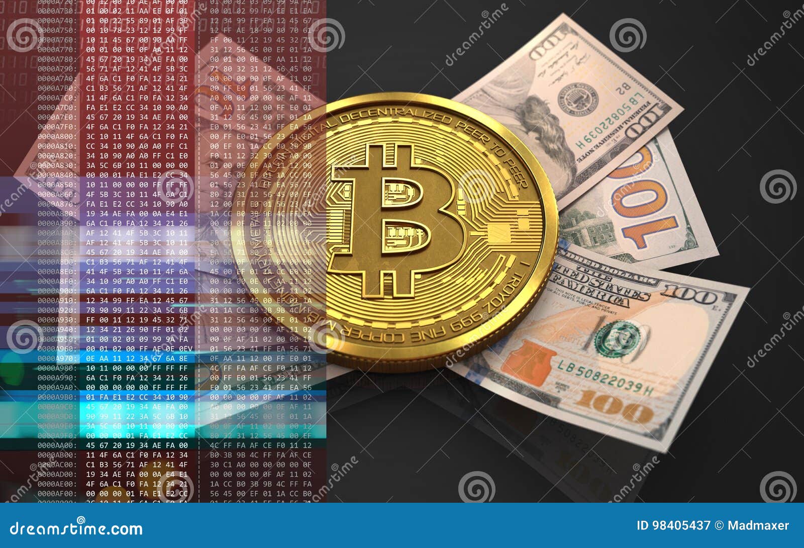 3d bitcoin banknotes stock illustration. Illustration of black - 98405437