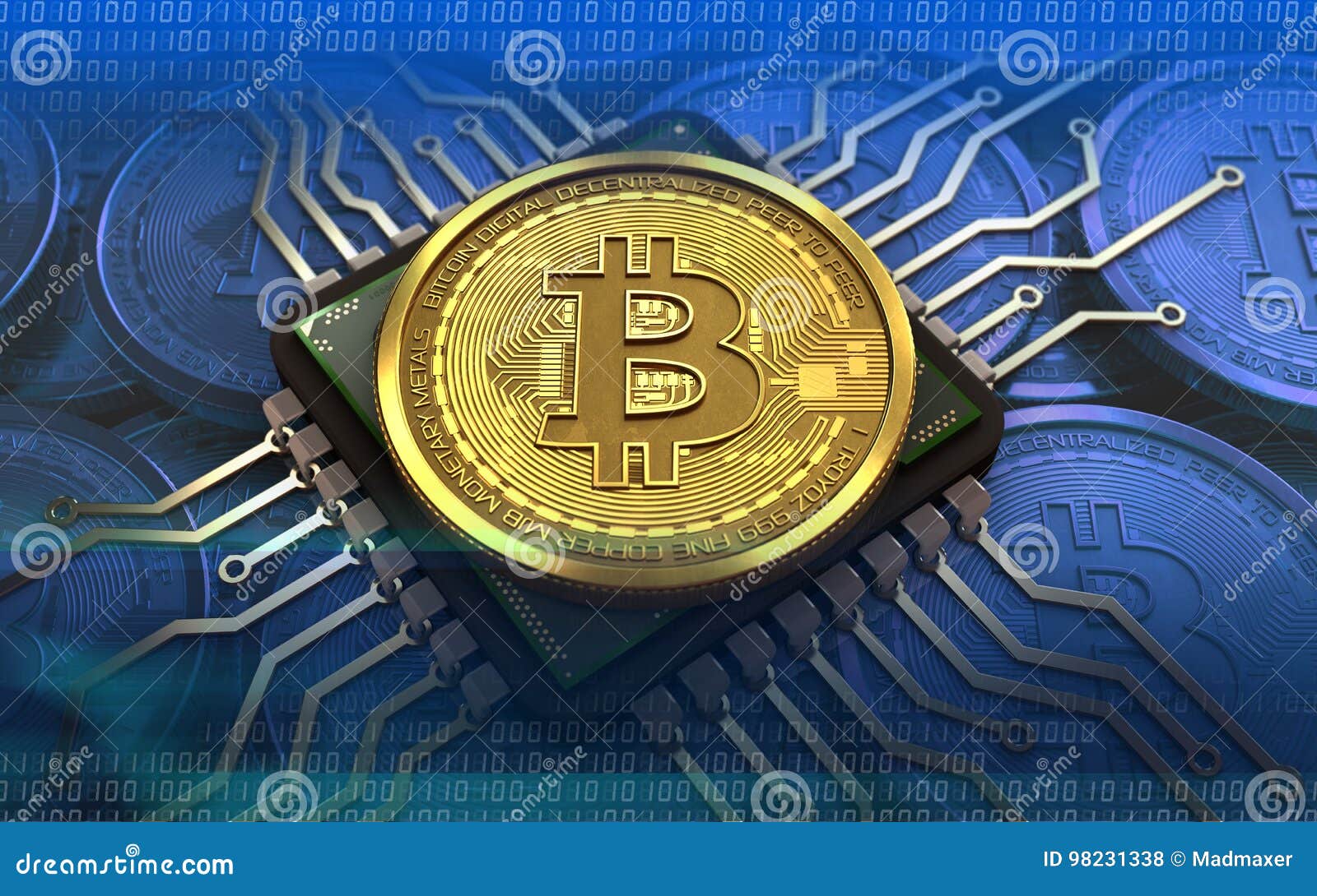 3d bitcoin computer chip stock illustration. Illustration of heap ...