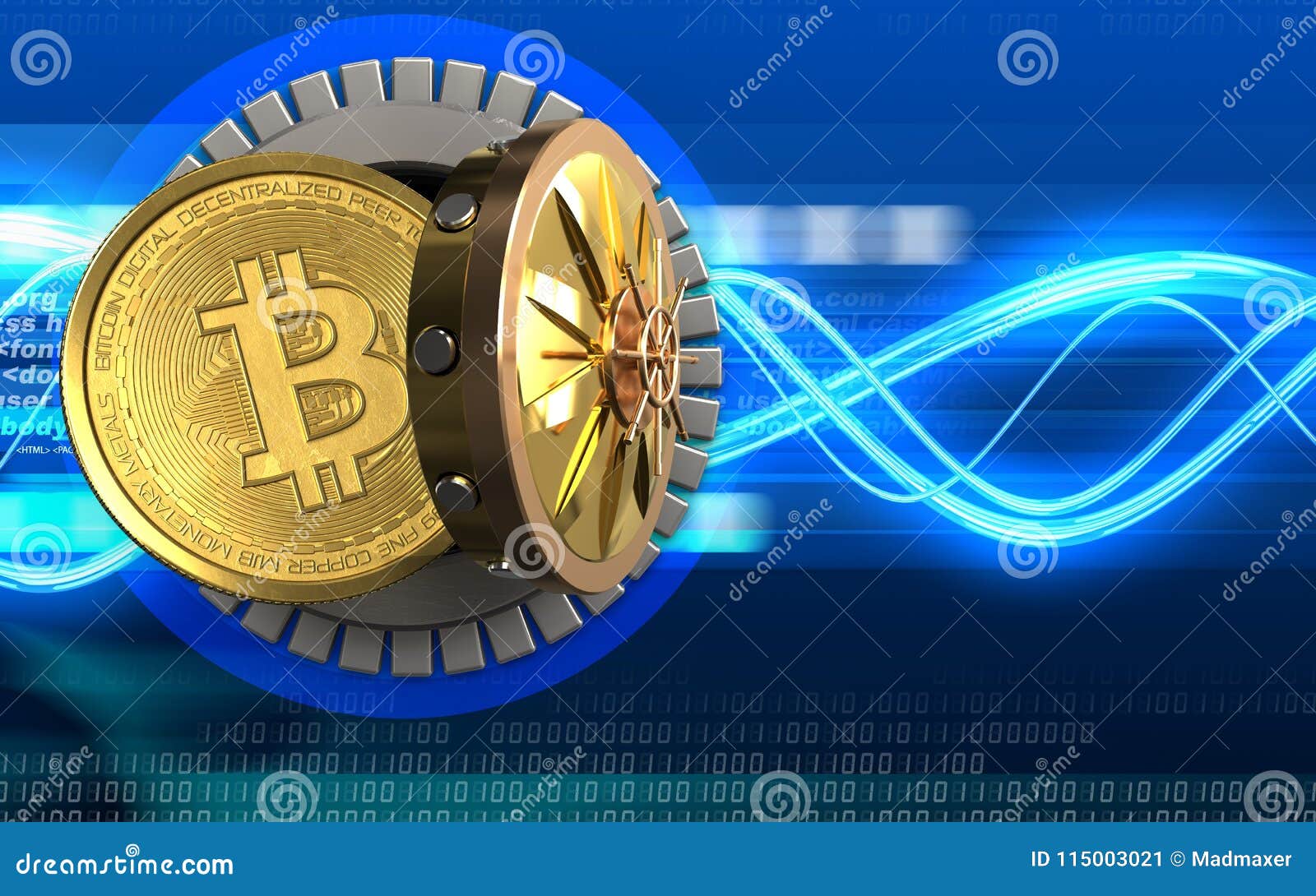 3d Bitcoin Over Digital Waves Stock Illustration - Illustration of ...