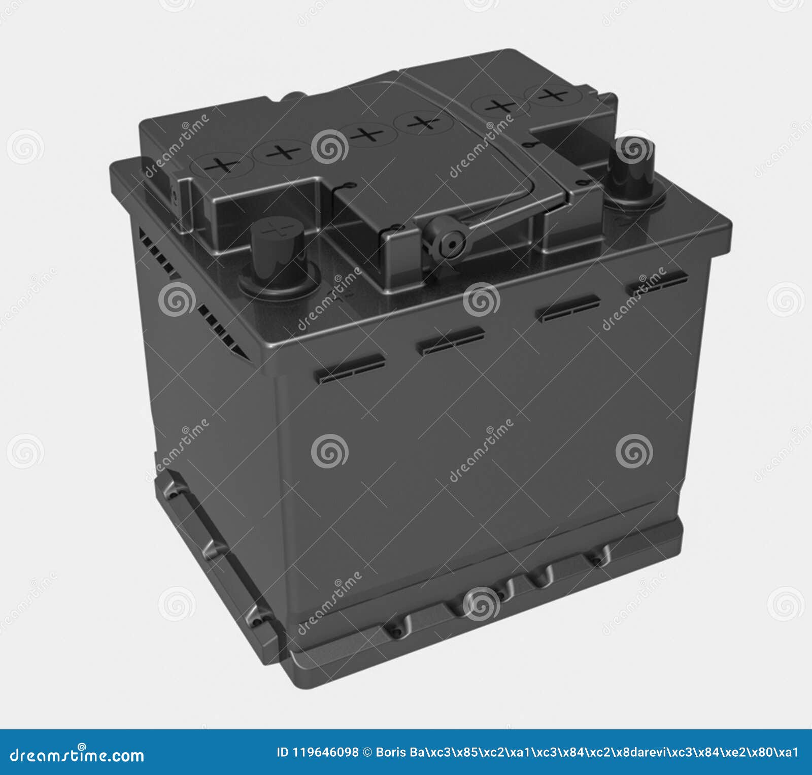 3D Black Car Battery with Black Handle and Black Terminals on White ...