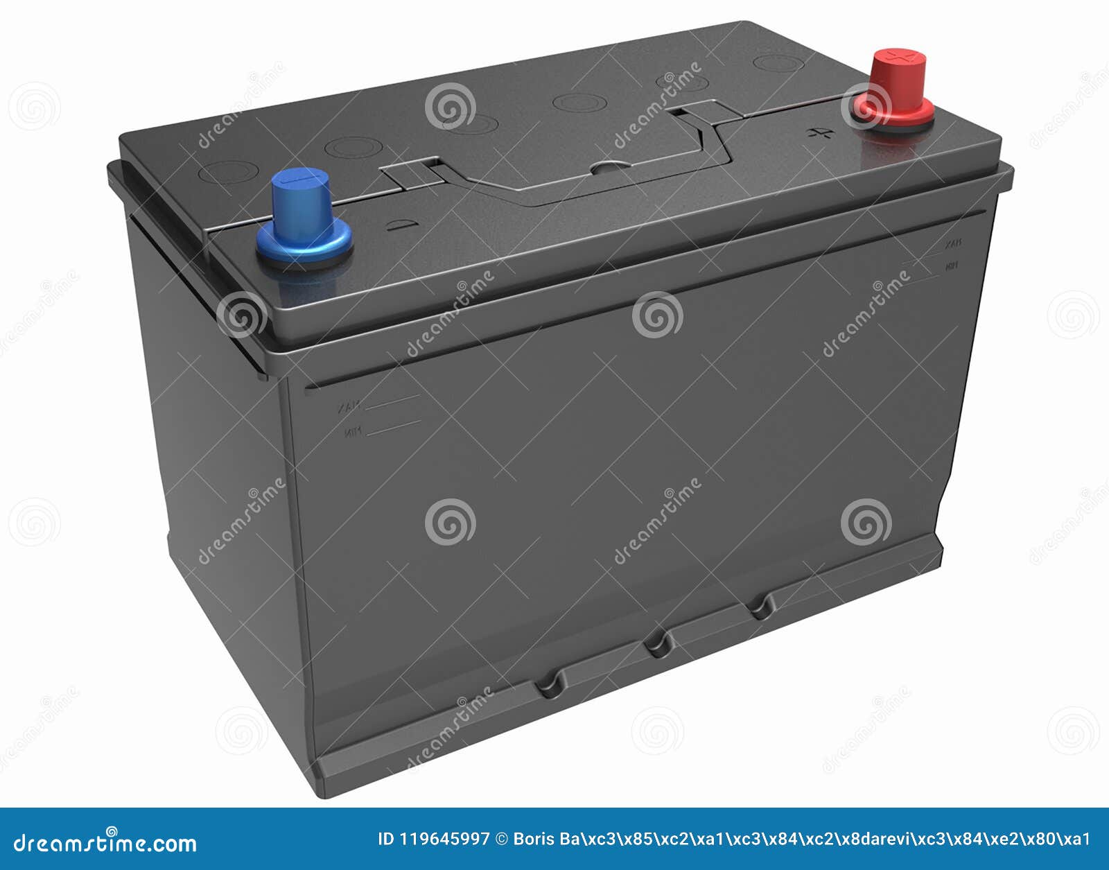 3D Black Car Battery with Red and Blue Terminals on White Stock ...