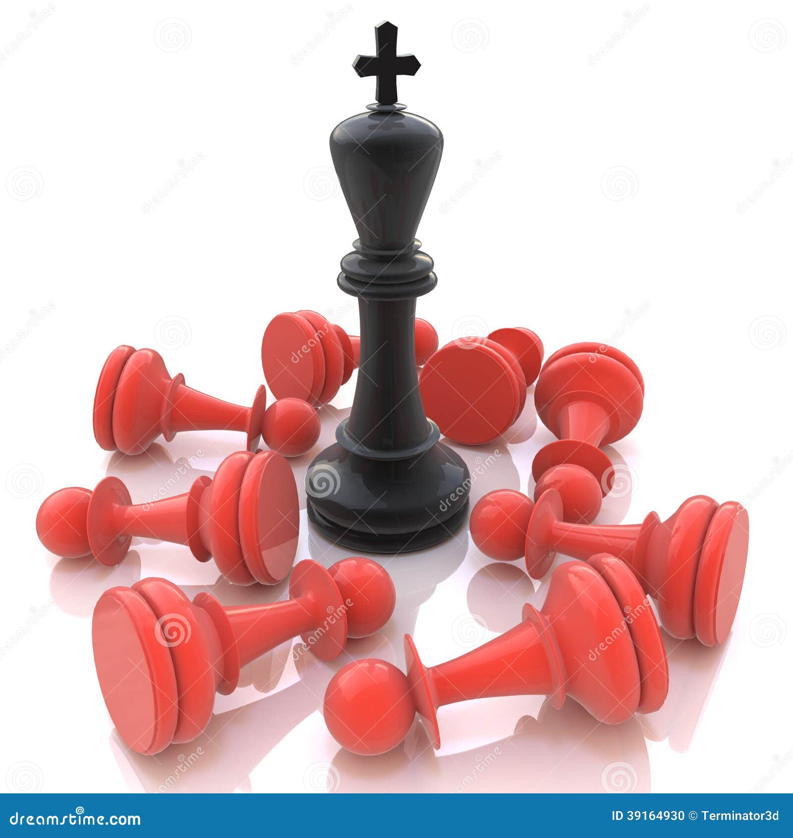 3D Black Chess King Winning on Red Pawns Stock Illustration ...